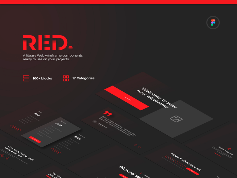 Red Wireframe Kit - Free Figma Resource | Figma Elements