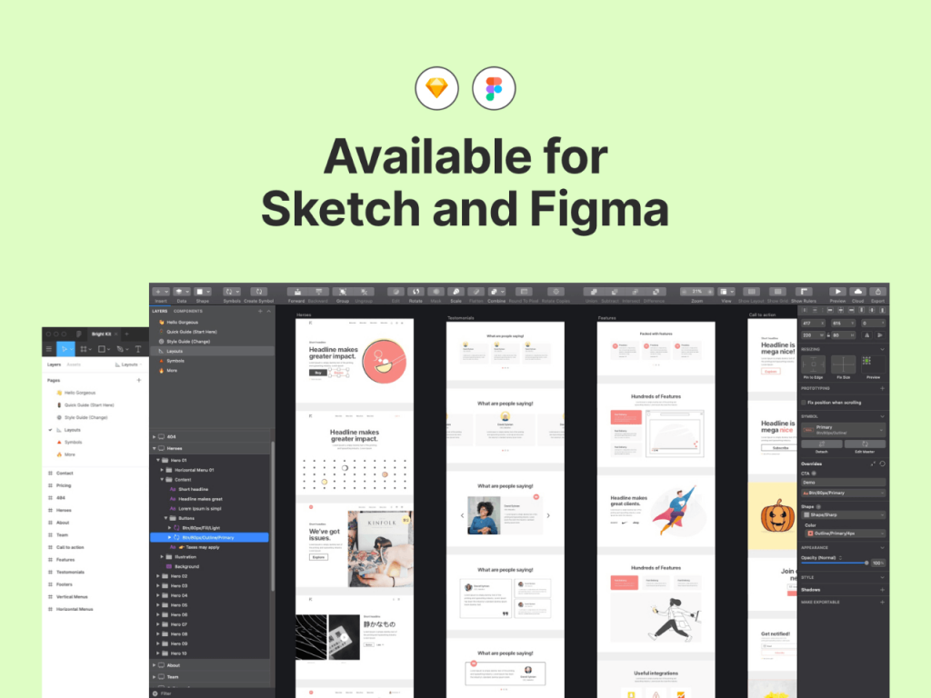 Bright Kit 70+ Web Layouts - Free Figma Resource | Figma Elements