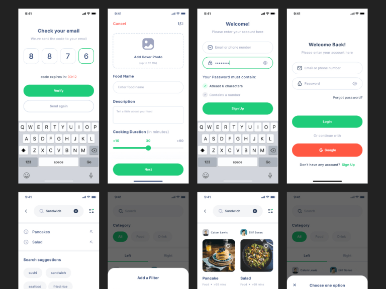 Recipes App UI Kit - Free Figma Resource | Figma Elements