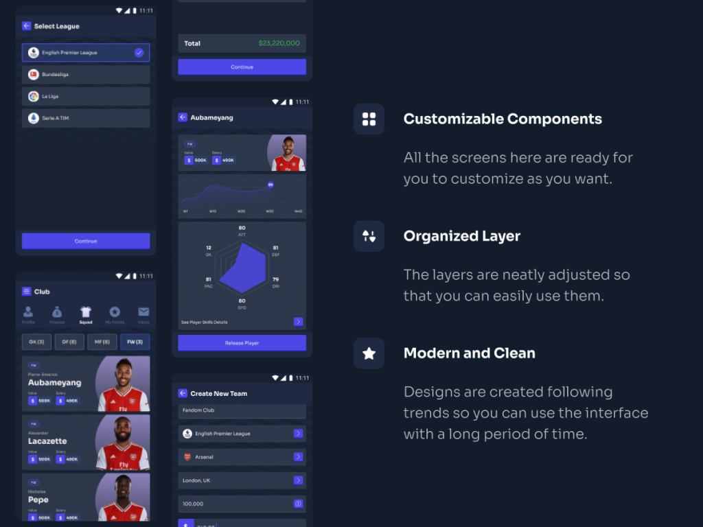Football Manager Game UI Kit - Free Figma Resource | Figma Elements