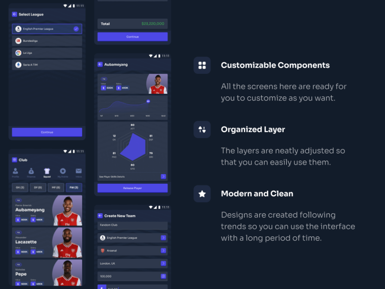 Football Manager Game UI Kit - Free Figma Resource | Figma Elements