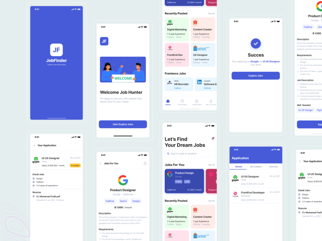 Job Finder App UI Kit - Free Figma Resource | Figma Elements