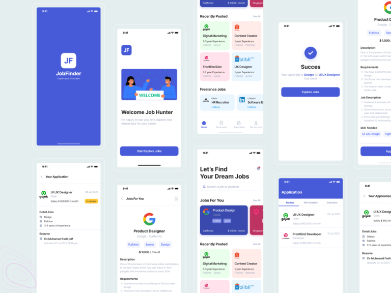 Job Finder App UI Kit - Free Figma Resource | Figma Elements