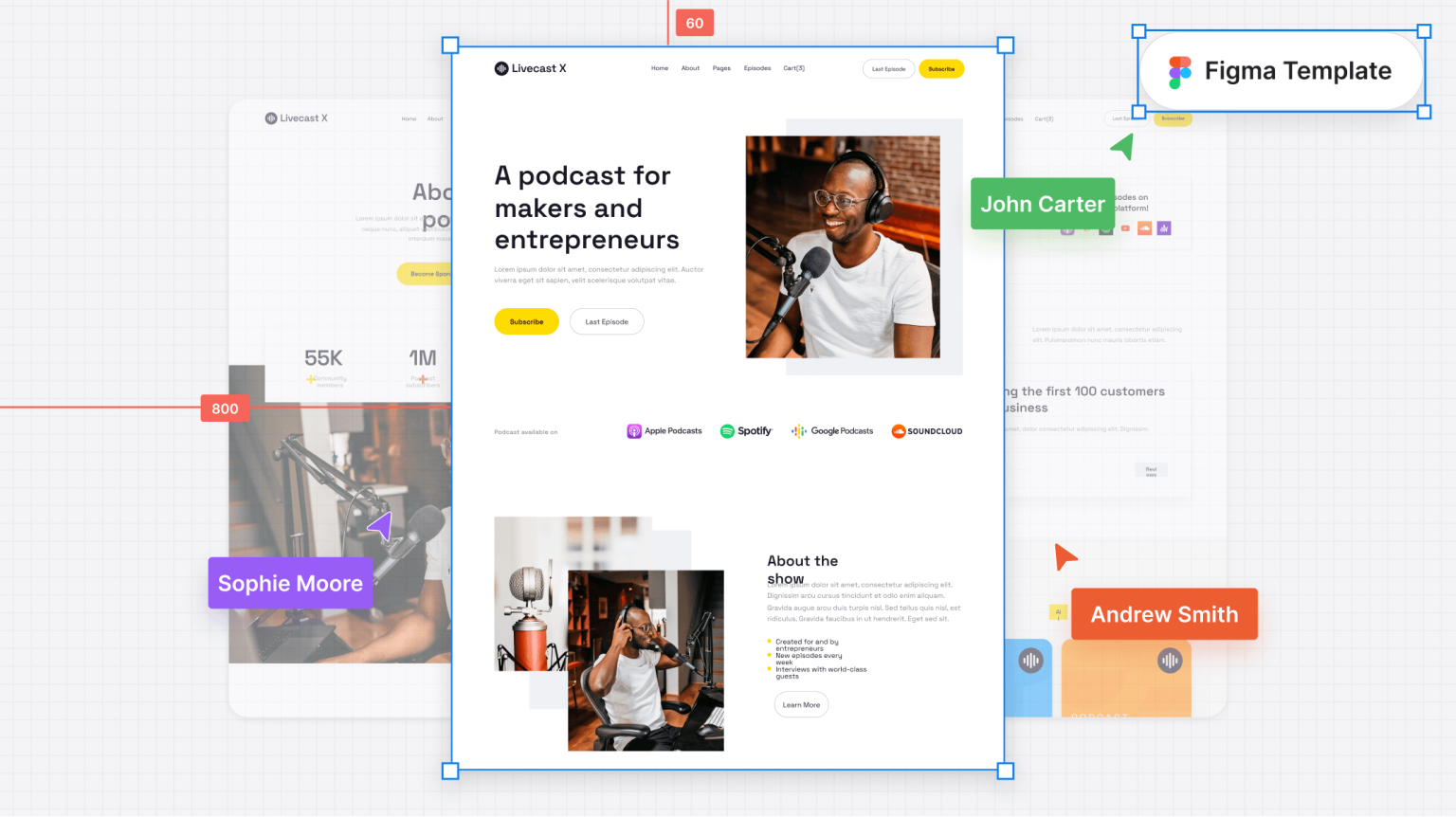 Livecast X - Podcast Figma Template - Free Figma Resource | Figma Elements