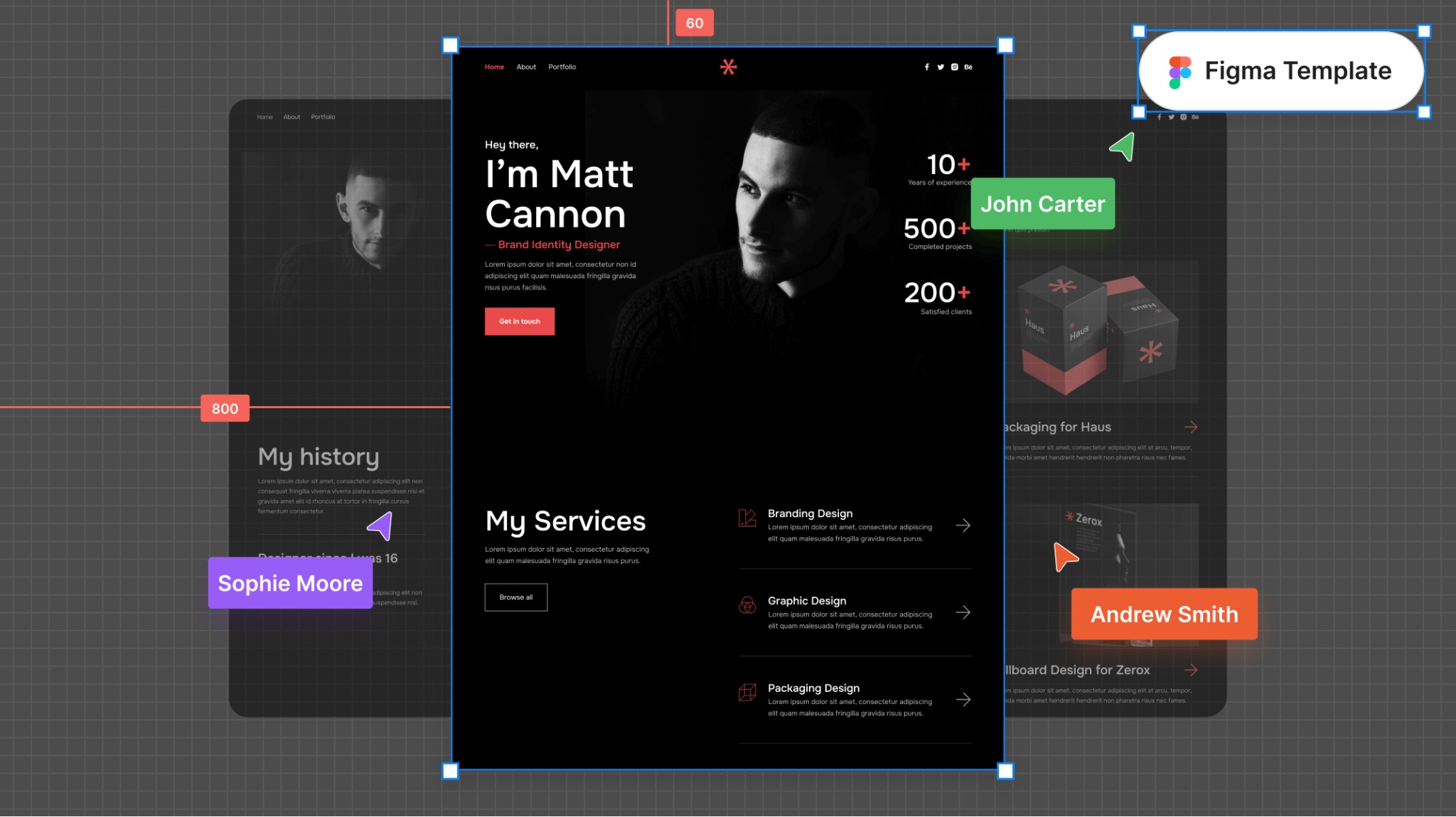 Darkfolio X - Dark Mode Design Portfolio Figma Template - Free Figma Resource | Figma Elements