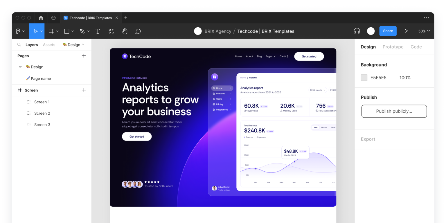 TechCode - SaaS Tech Figma Template - Free Figma Resource | Figma Elements